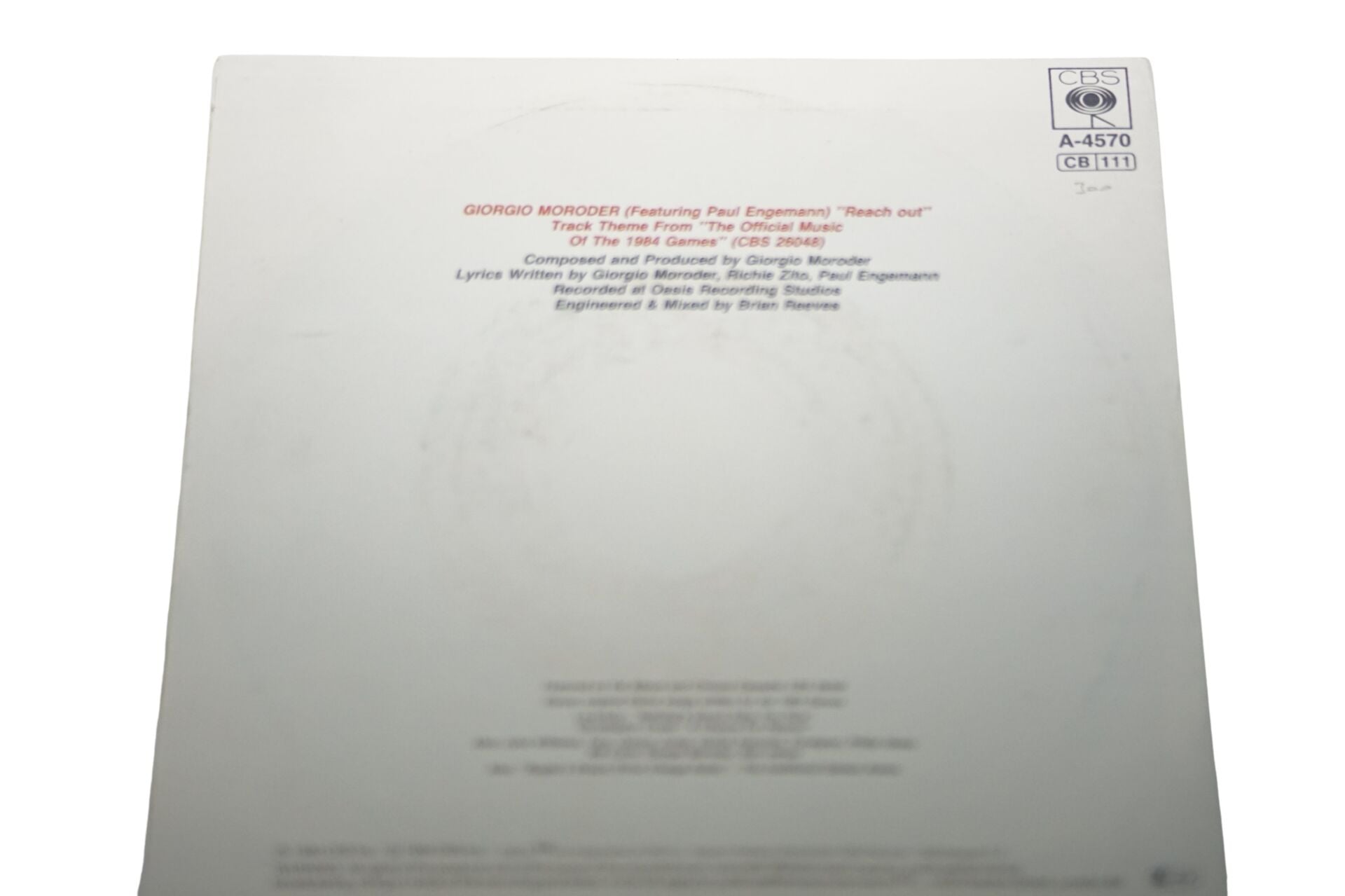 Giorgio Moroder Featuring Paul Engemann Reach Out - Plak I Plak Cenneti